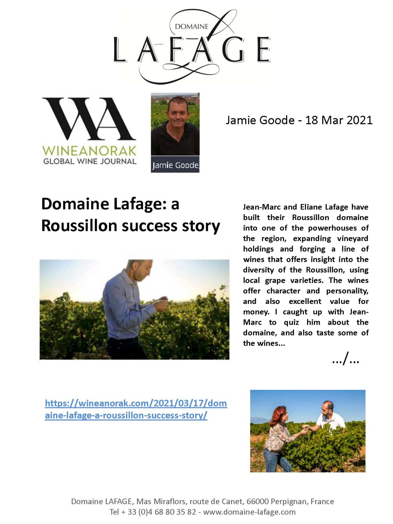 March 2021 - Jamie Goode Interview about Domaine Lafage's story ...